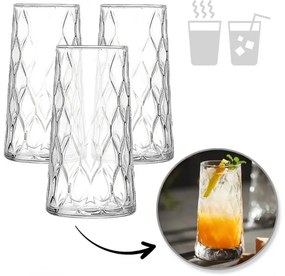 Flamenco Mystique Sada 3 vysokých vlnitých sklenic 475 ml ze silného skla SZK184ZESTAW3 na pití vody a nápojů