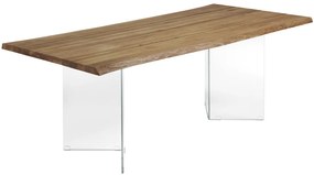 OnaDnes -20% Dubový jídelní stůl Kave Home Lotty 220 x 100 cm se skleněnou podnoží