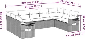 9dílná zahradní sedací souprava s poduškami černá polyratan 3252932