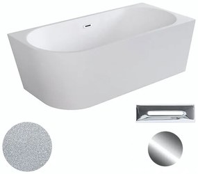 Besco Akrylátová volně stojící rohová vana Zoya Glam S 150x75 (170x80) bílá/stříbrná Rozměry (cm): 170x80, Typ a barva výpustě: Click-Clack s přepadem, chrom, Orientace: Pravá