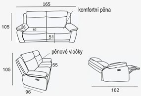 Kožená pohovka CONTINENTAL s elektrickou funkcí relax 2P, elektrické, cappuccino (cappuccino 313)
