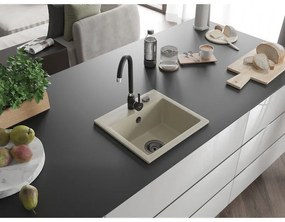 Mexen Milo, granitový dřez 435x410x171 mm, 1-komorový, béžová s černým sifonem, 6505441000-69-B