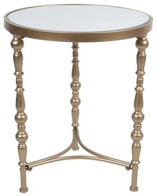 Zlatý antik kovový odkládací stolek se skleněnou deskou - Ø 50*60 cm