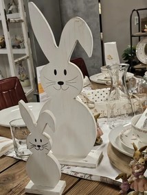Bílá antik dekorativní dřevěná figurka králík - 10*5*26 cm