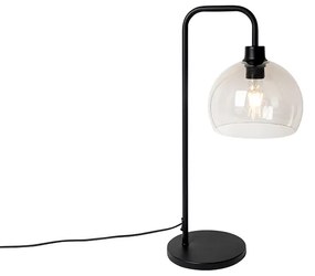 Moderní stolní lampa černá s efektem kouřového skla - Maly
