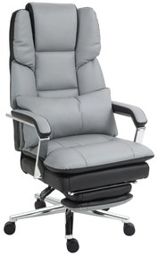 Kancelářská židle HOMCOM s houpací funkcí, nosnost 180 kg, ergonomická, 160° sklopný opěrák, koženka, 63Š x 71D x 123-129V cm, světle šedá| Aosom
