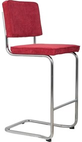 OnaDnes -20% Červená manšestrová barová židle ZUIVER RIDGE KINK RIB 75 cm