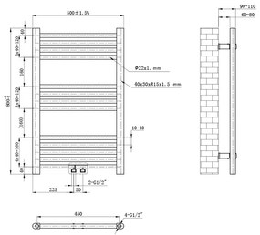 BPS-koupelny Koupelnový radiátor HYD-COR-BL-3 50x80 cm, černý