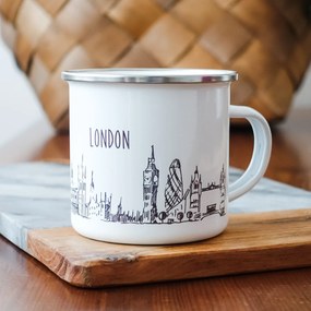 Domovi Bílý smaltovaný plecháček památkami Londýna a nápisem London 360ml