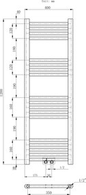 Gamma Erga Simple, topné těleso 1200x400 mm, 412 W, černá, ERG-LAV-SIMP-12040-BK