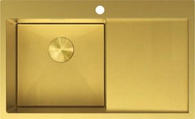 Mexen Exar, 1-komorový nerezový dřez s odkapávačem, levý, 780 x 480 mm, broušená zlatá, vzor voština, 6433781010L-55HC
