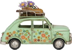Zelený kovový retro model auta Fiat s květy - 26*12*18 cm
