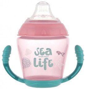 Canpol babies Nevylévací hrníček se silikonovým ventilem 230 ml Sea Life Růžový