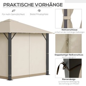 Zahradní altán OUTSUNNY 3x3m s větracími otvory 4 boční panely odolný proti povětrnostním vlivům z hliníku a polyesteru 2,97x2,97x2,6m v barvě khaki …
