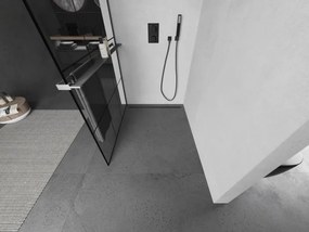 Mexen Kioto+ L, sprchová zástěna Walk-In s poličkou a věšákem 100 x 200 cm, 8mm čiré sklo černý vzor, ​​grafitový profil, 800-100-123-95-77