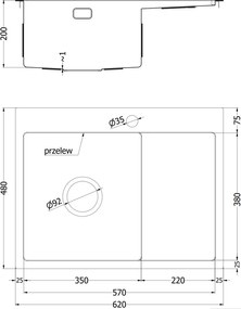Mexen Exar, 1-komorový nerezový dřez s odkapávačem, levý, 620 x 480 mm, broušená měď, vzor voština, 6431621005L-65HC