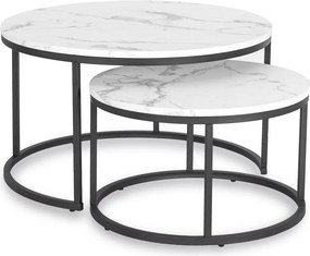 Mebel Elite Elegantní sada stolků DAFNE MAX, bílý mramor a černý kov Meble Elite