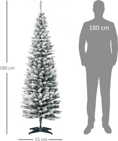 HOMCOM Umělý vánoční strom, 210 cm, zasněžené PVC větve, skládací, kovový stojan, zelená/bílá