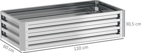 Outsunny Vyvýšený Záhon z Oceli, Studený Rám pro Růst S Otevřeným Dnem, Zahradní Box pro Rostliny 120x60x30,5 cm pro Zahradu, Balkon, Terasu, Rostlin…
