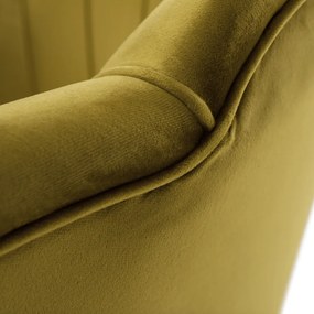 Křeslo ve stylu Art-deco, hořčicová Velvet látka/gold chrom-zlatý, NOBLIN