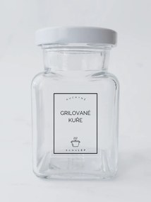 Samolepka na kořenky GRILOVANÉ KUŘE průhledná 3 × 4 cm základní písmo