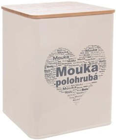 German Dóza Srdce na skladování polohrubé mouky / výška 14 cm / plech / dřevěné víčko