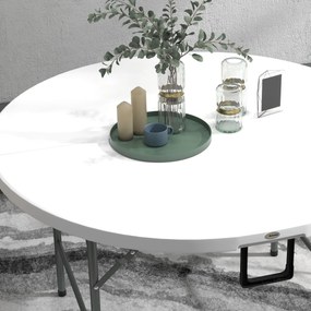Skládací kulatý boční stůl Outsunny s ocelovou konstrukcí a HDPE deskou, nosnost 80 kg, pro vnitřní i venkovní použití Ø122x73 cm Bílá