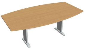 Stůl jednací sud 200 cm - Hobis Cross CJ 200 Dekor stolové desky: buk, Dekor lamino podnože: bílá, Barva nohou: Stříbrná