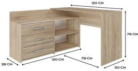 TPS Rohový psací stůl PLUS s komodou 120 cm - Dub sonoma