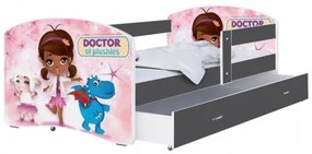 Dětská postel LUKI se šuplíkem ŠEDÁ 160x80 cm vzor MALÁ DOKTORKA