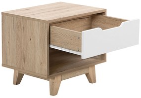 Noční stolek ze světlého dřeva s bílou zásuvkou SPENCER Beliani