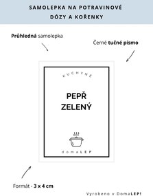 Samolepka na kořenky PEPŘ ZELENÝ průhledná 3 × 4 cm tučné písmo