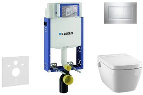 Geberit Kombifix - Modul pro závěsné WC s tlačítkem Sigma30, lesklý chrom/chrom mat + Tece One - sprchovací toaleta a sedátko, Rimless, SoftClose 110.302.00.5 NT6