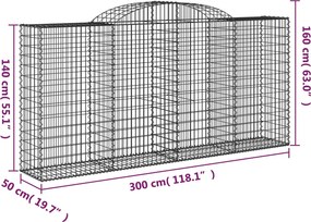 Klenuté gabionové koše 7 ks 300x50x140/160cm pozinkované železo 3146742