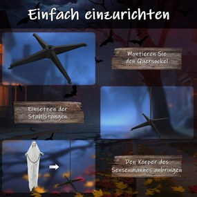 Outsunny Halloween dekorace Smrtka venkovní 183 cm Animovaná mluvící Halloween Smrtka se svítícíma očima a strašidelnými zvuky Halloweenská dekorace …