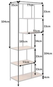 Invicta Kovová knihovna SLIM LINE 185x77 dub cm 42022