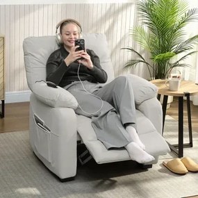 HOMCOM elektrické relaxační křeslo nastavitelná, USB připojení, opěrka nohou, boční kapsy, dálkové ovládání, 96x90x103 cm, krémová