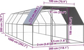 Venkovní klec pro kuřata 3 x 10 x 2 m pozinkovaná ocel 3089327
