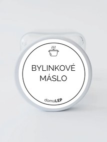 Samolepka na kořenky BYLINKOVÉ MÁSLO bílá 5 cm základní písmo
