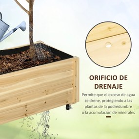 Dřevěný květináč s kolečky Outsunny pro zahradu s drenážními otvory a netkanou textilií pro pěstování květin a rostlin na balkóně nebo terase 89x48x4…