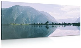 Obraz malované hory u jezera - 120x60 cm