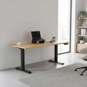 Výškově nastavitelný stůl OfficeTech D, 160 x 80 cm, černá podnož, dub zlatý