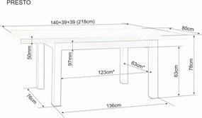 Jídelní rozkládací stůl Presto 140/218 cm dub Artisan/černý