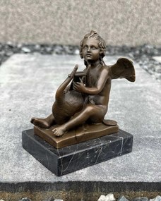 Bronzová socha - Putto s lyrou - andělská soška dítěte