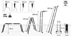 Multifunkční žebřík 4x3 příčky + podlážka DRABEST DU4x3 STEEL 125 kg