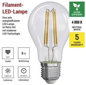 Emos lighting LED žárovka Filament A60 A CLASS/ E27 / 5 W (75 W) / 1 060 lm / neutrální bílá 1525283412