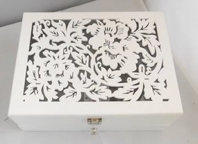 Bílá dřevěná zdobená dvoupatrová šperkovnice 113551
