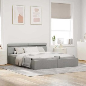 Rám postele úložný prostor LED světle šedý textil 180 x 200 cm 285611