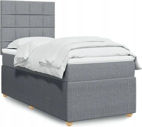 Box Spring Postel S Matrací Textil Světle Šedá Blok se čtverci 90 x 200 c