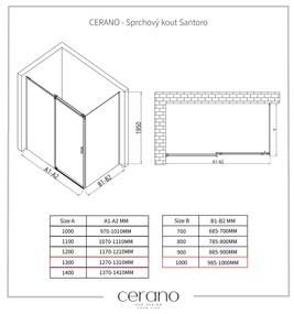 CERANO - Sprchový kout Santoro L/P - černá matná, transparentní sklo - 130x100 cm - posuvný